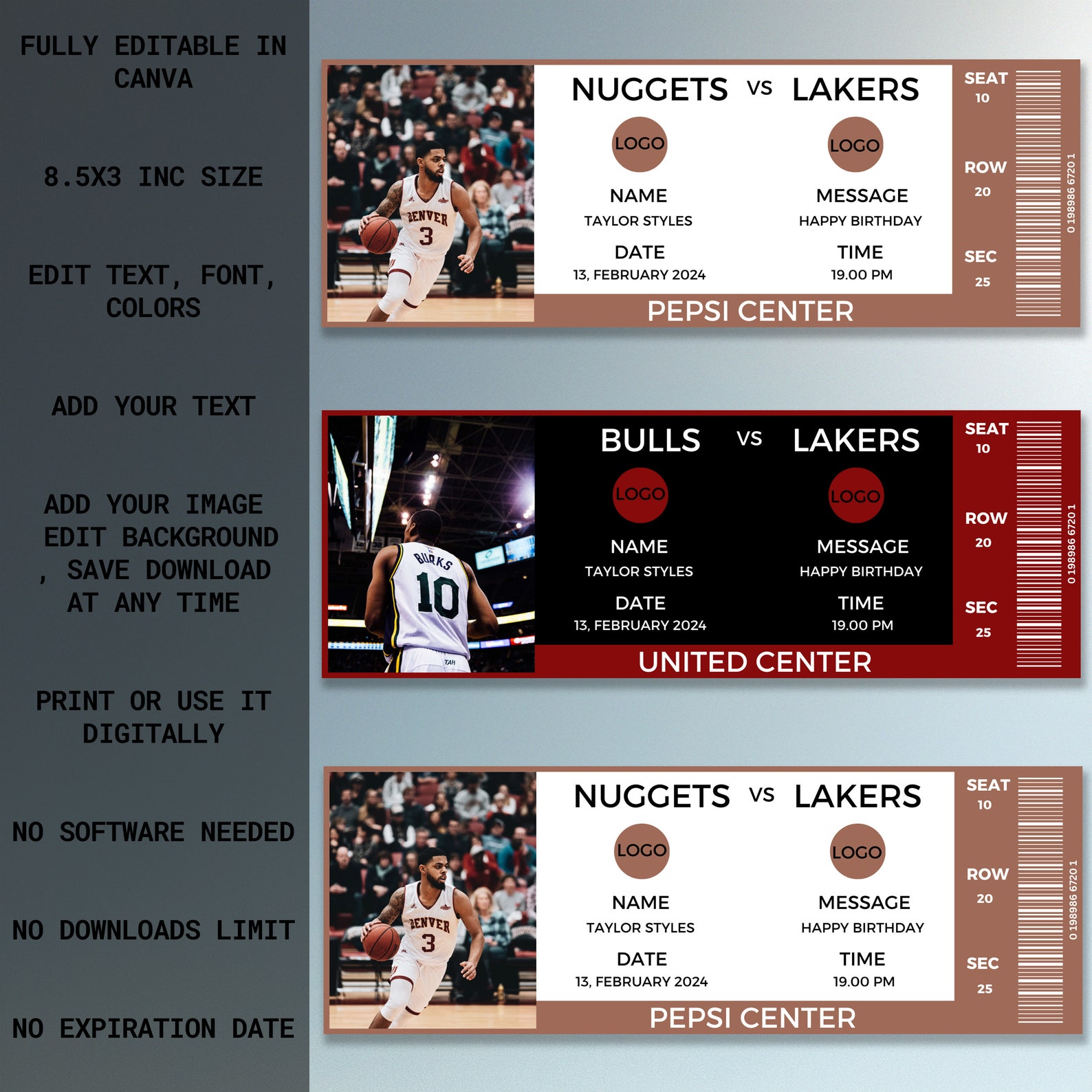 Custom Basketball Tickets | Printable Basketball Tickets Canva Template ...