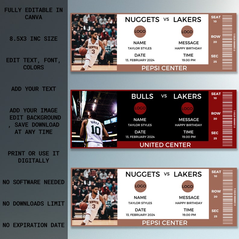 Custom Basketball Tickets | Printable Basketball Tickets Canva Template ...