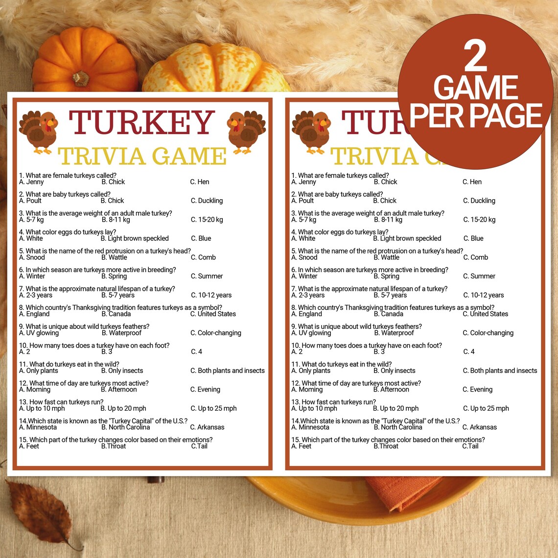 Turkey Trivia Game | Thanksgiving Party Game | Thanksgiving Trivia Quiz ...