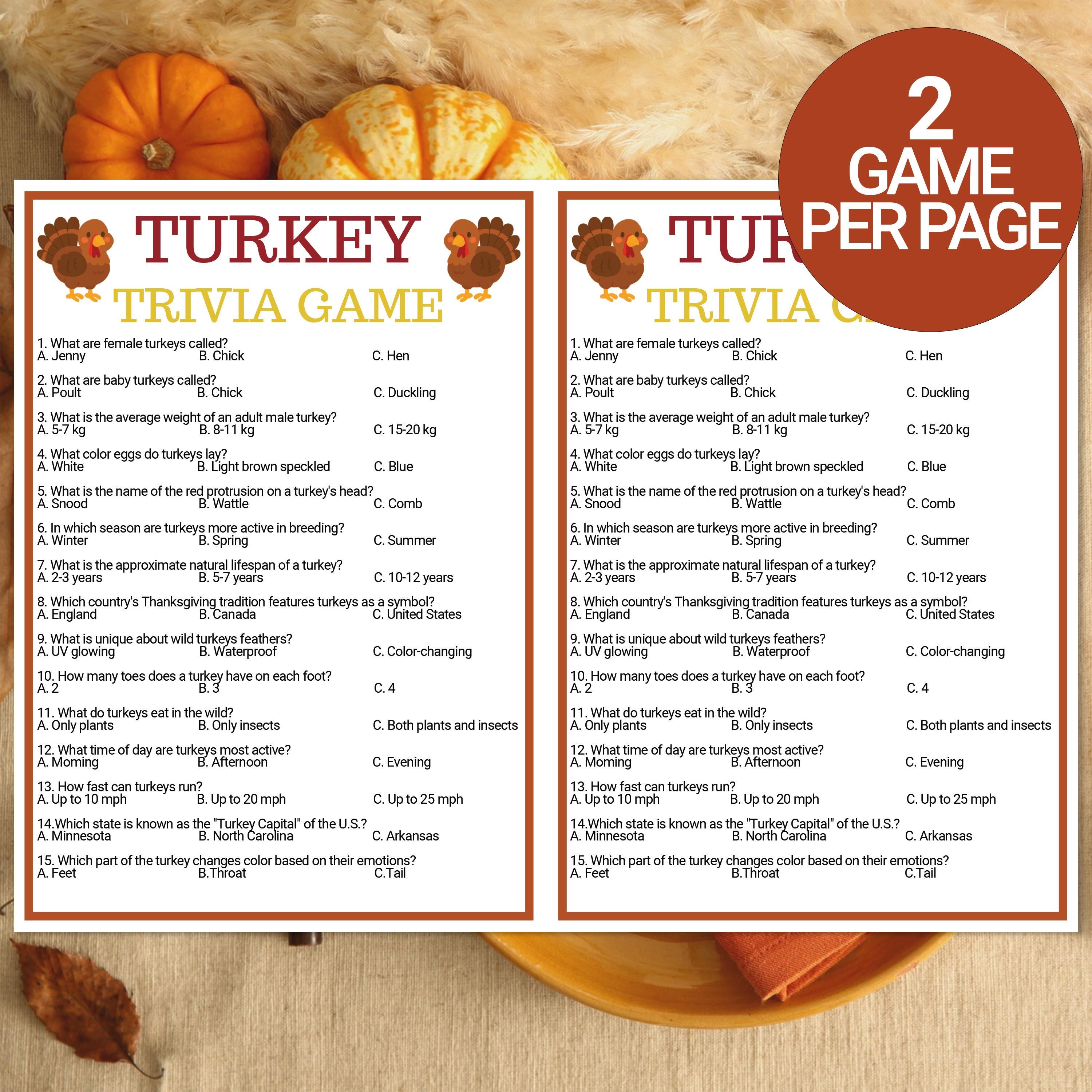 Turkey Trivia Game | Thanksgiving Party Game | Thanksgiving Trivia Quiz ...