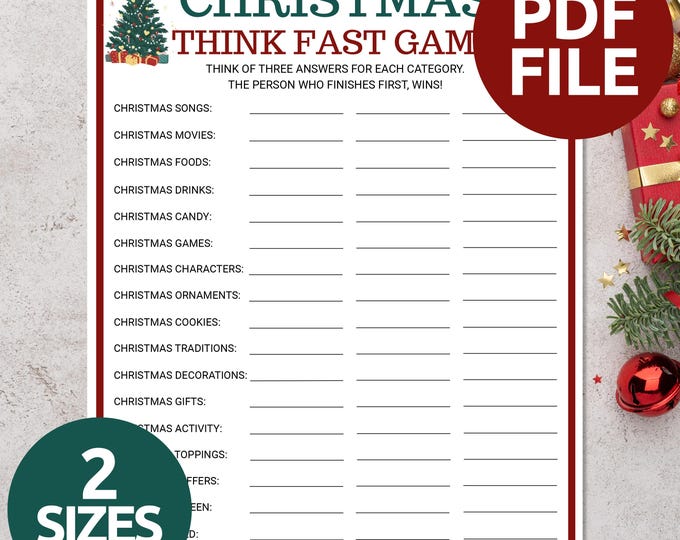 Christmas Think Fast Game, Think Quick Game, Christmas Trivia for Kids ...