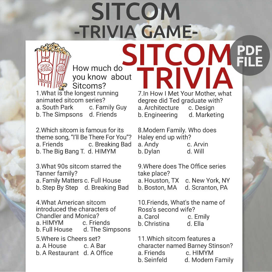 TV Sitcom Trivia Game | Printable Sitcom Trivia | Television Trivia ...