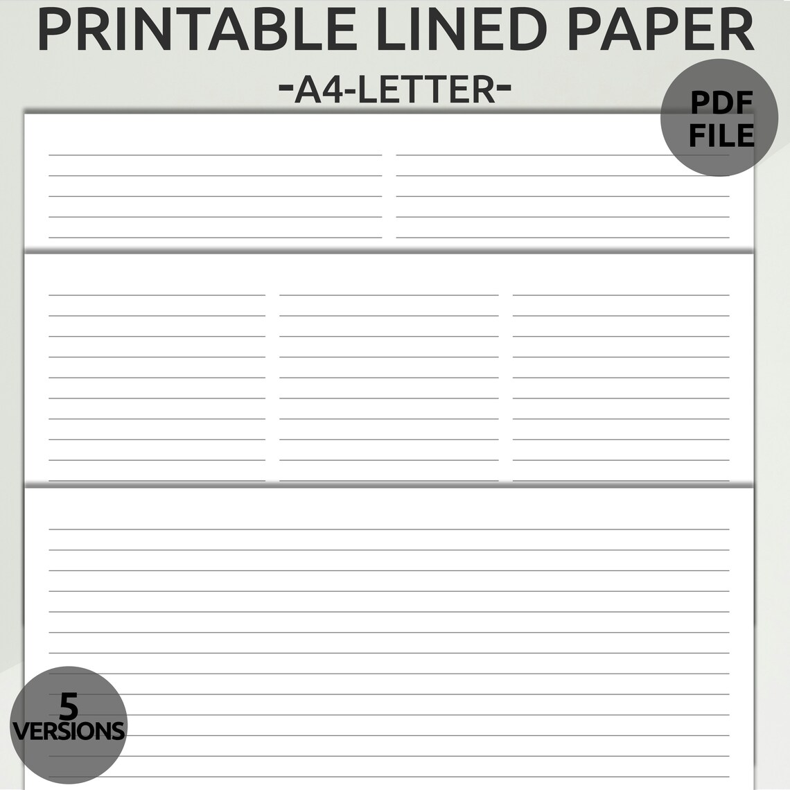 Printable Lined Paper | Printable Note Paper | Digital Lined Paper ...