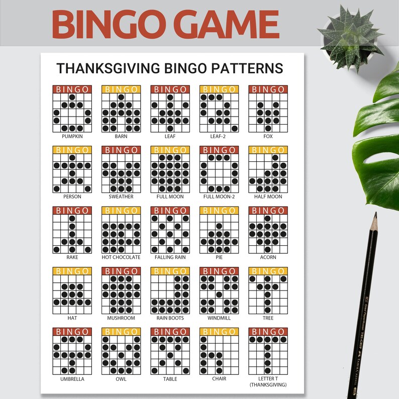Thanksgiving Bingo Patterns | Printable Thanksgiving Bingo Party Game ...