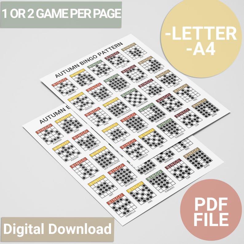 Autumn Bingo Pattern | Fall Bingo Card | Printable Autumn Bingo Party ...