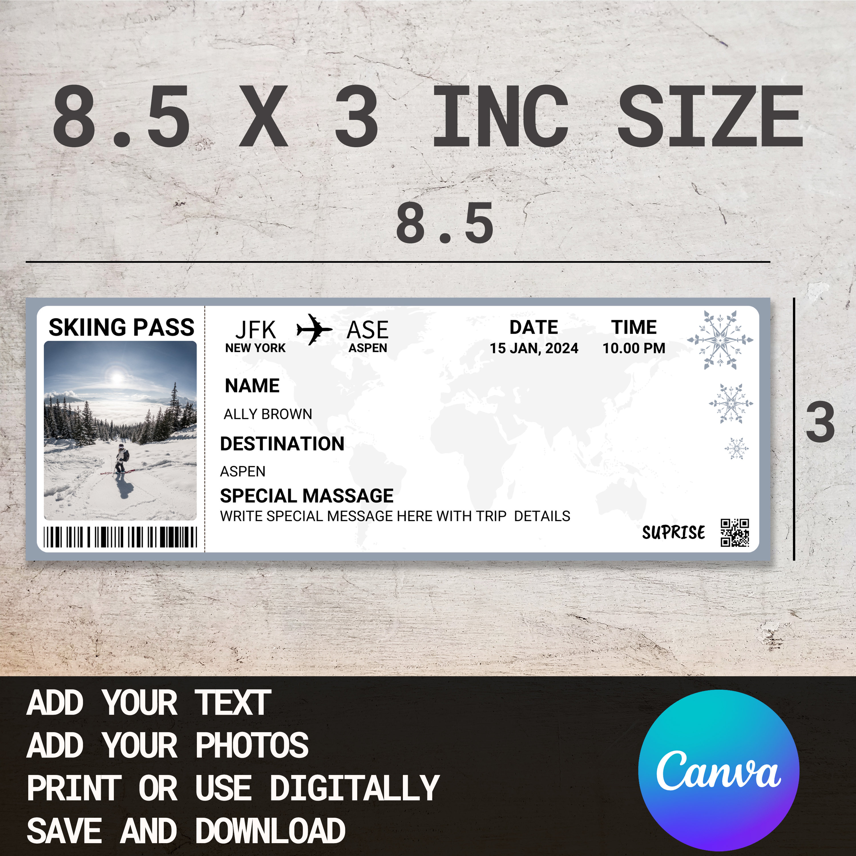 Editable Skiing Pass Ticket Template Skiing Pass Ticket Printable ...