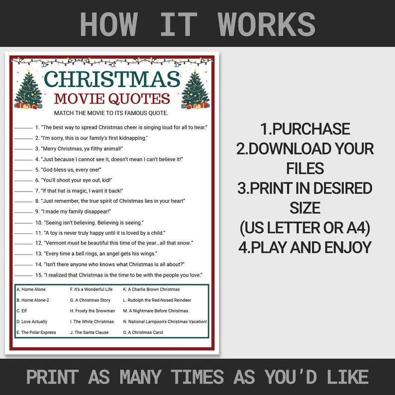 Christmas Movie Quote Trivia Game | Holiday Movie Quote Game ...