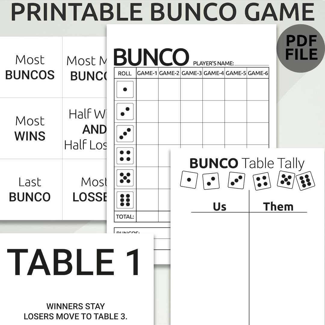 Printable Bunco Game Bundle | Bunco Game | Minimalist Bunco Printable ...