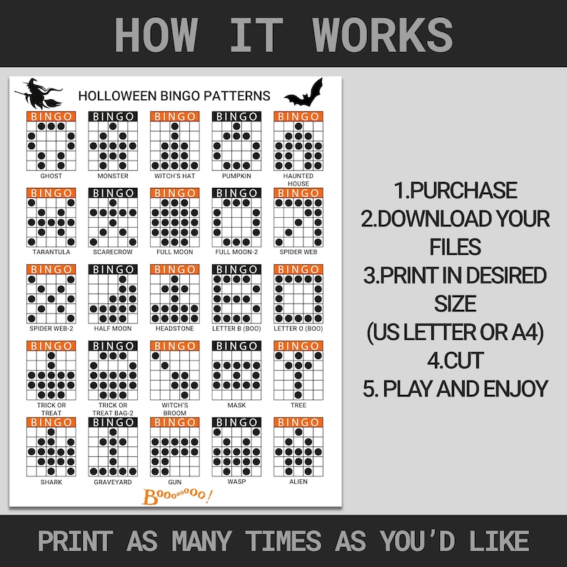 Halloween Bingo Patterns | Printable Halloween Bingo Party Game | 50 ...