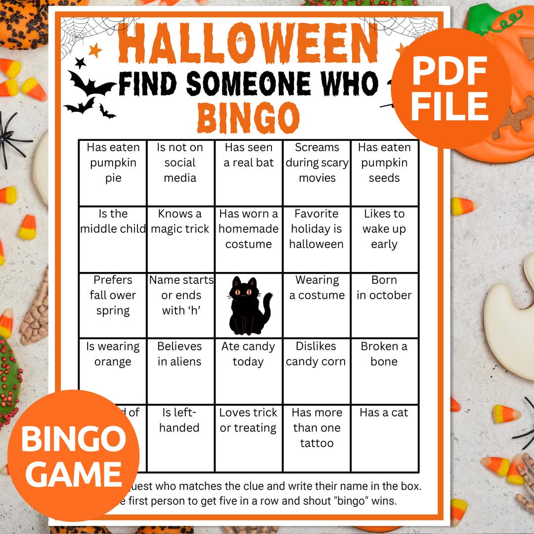Halloween Find the Guest Bingo Game | Halloween Get to Know You Bingo ...