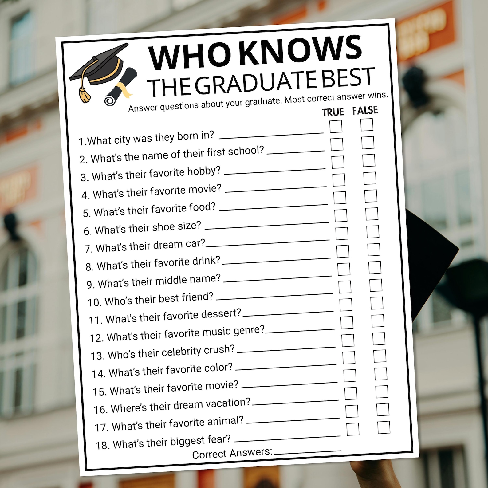 Who Knows the Graduate Best Game | Printable 2025 Graduation Party Game ...