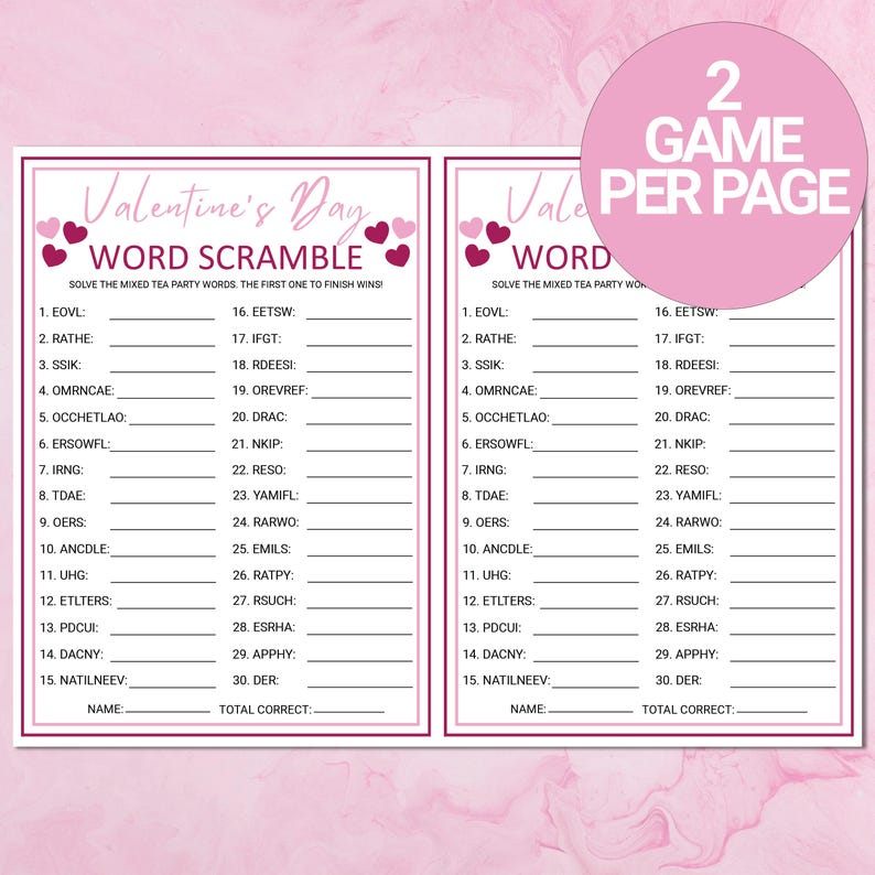 Valentine's Day Word Scramble Game | Printable Valentine's Day Game ...