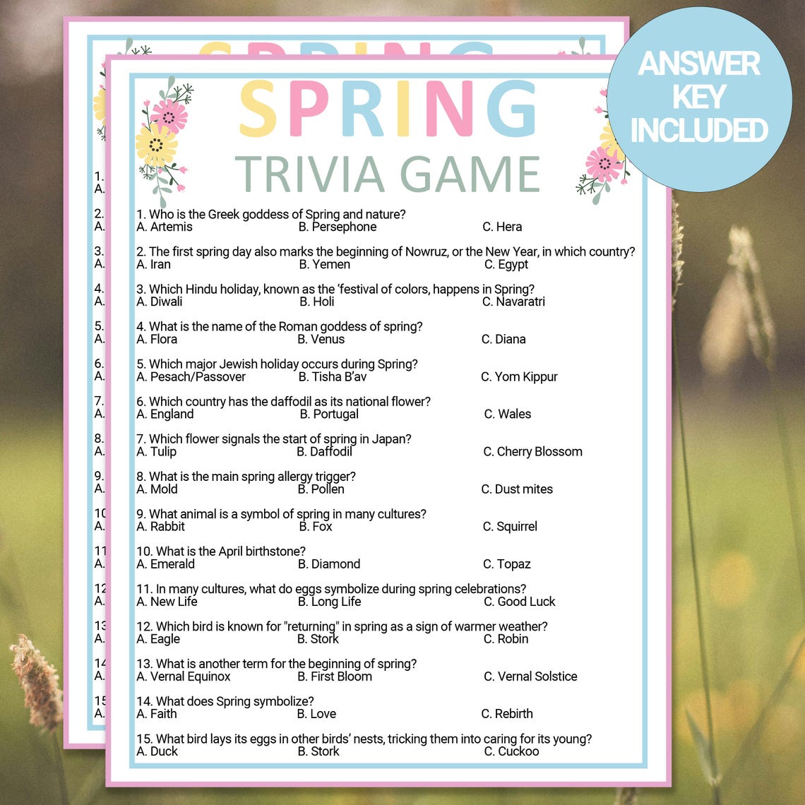 Spring Trivia Game | Spring Party Game | Printable Spring Game | Fun ...