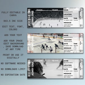 Custom Hockey Ticket | Hockey Ticket Template Printable | Editable ...