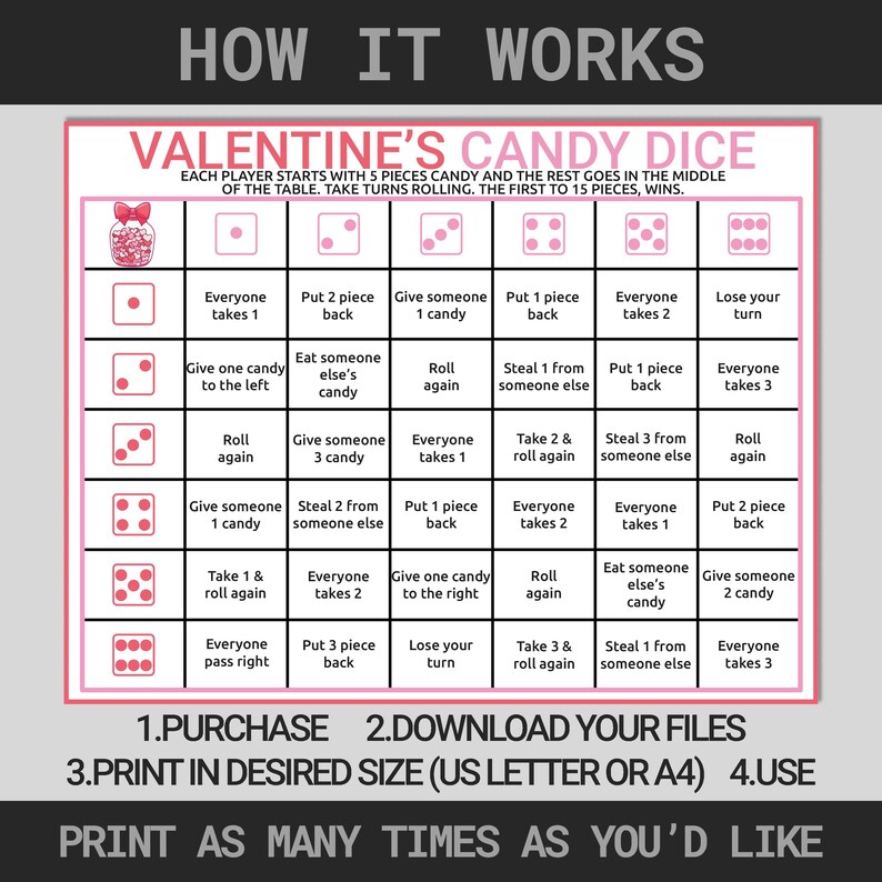 Printable Valentines Dice Game | Valentine's Day Candy Dice Game ...
