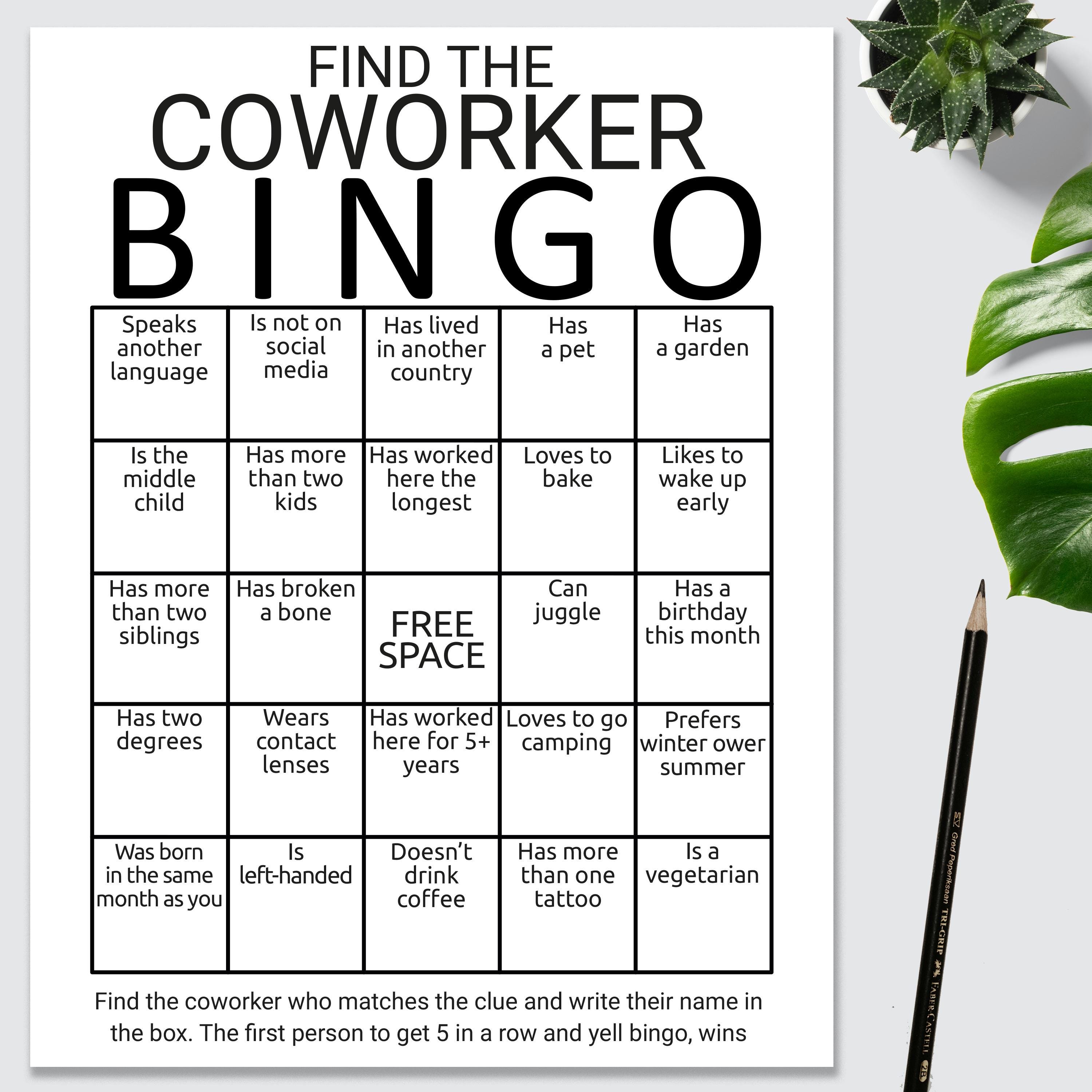 Coworker Bingo | Find Someone Who Bingo Game | Team Building Activity ...