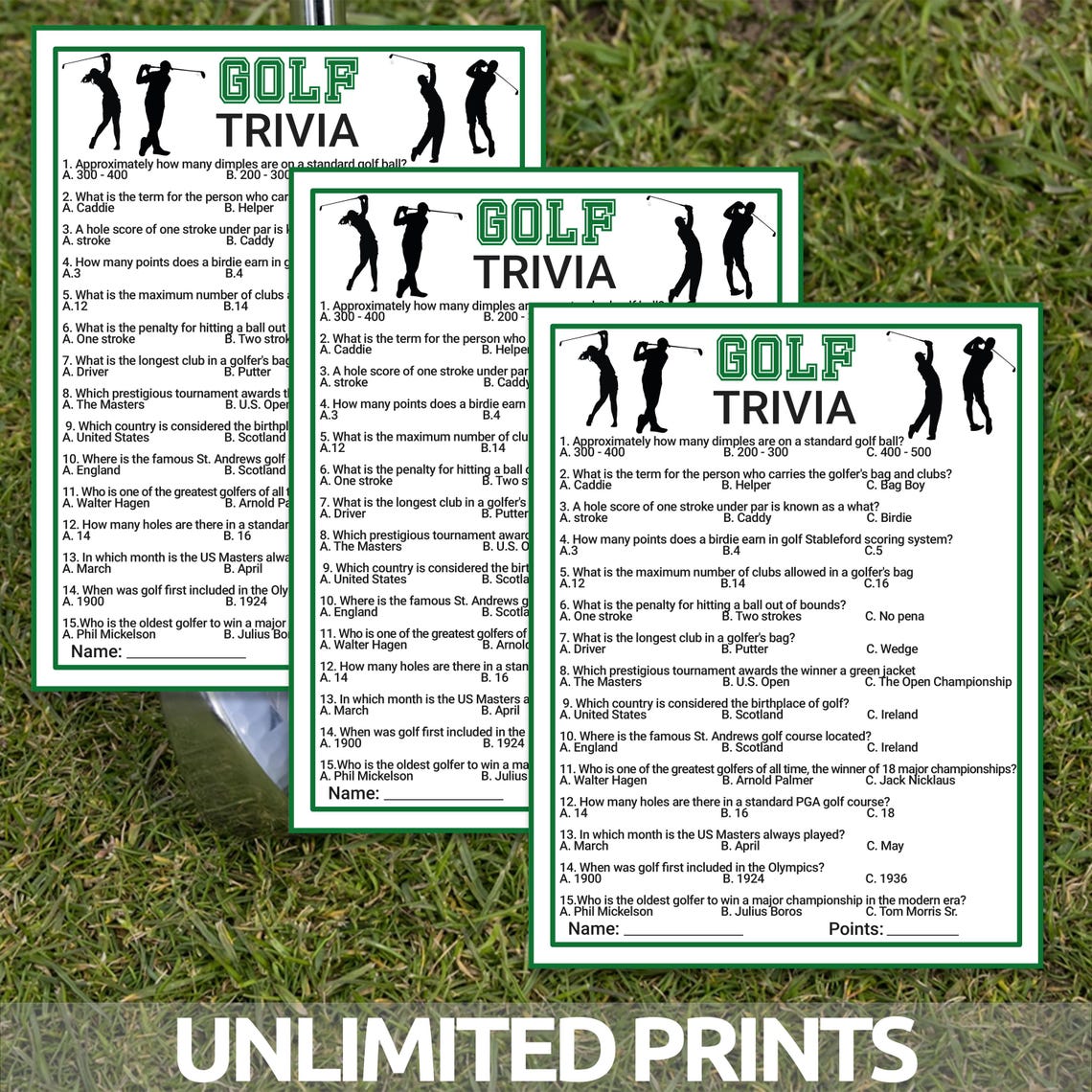 Golf Trivia Game | Golf Team Party Game | Printable Golf Party Game ...