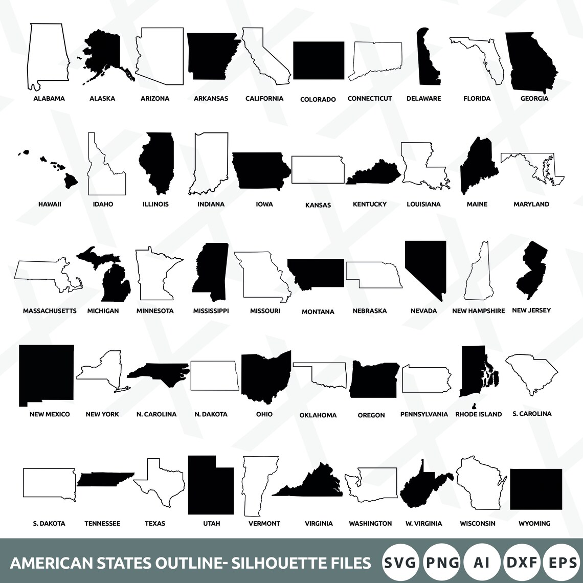 USA States SVG Bundle 50 States SVG Bundle American State Silhouette ...
