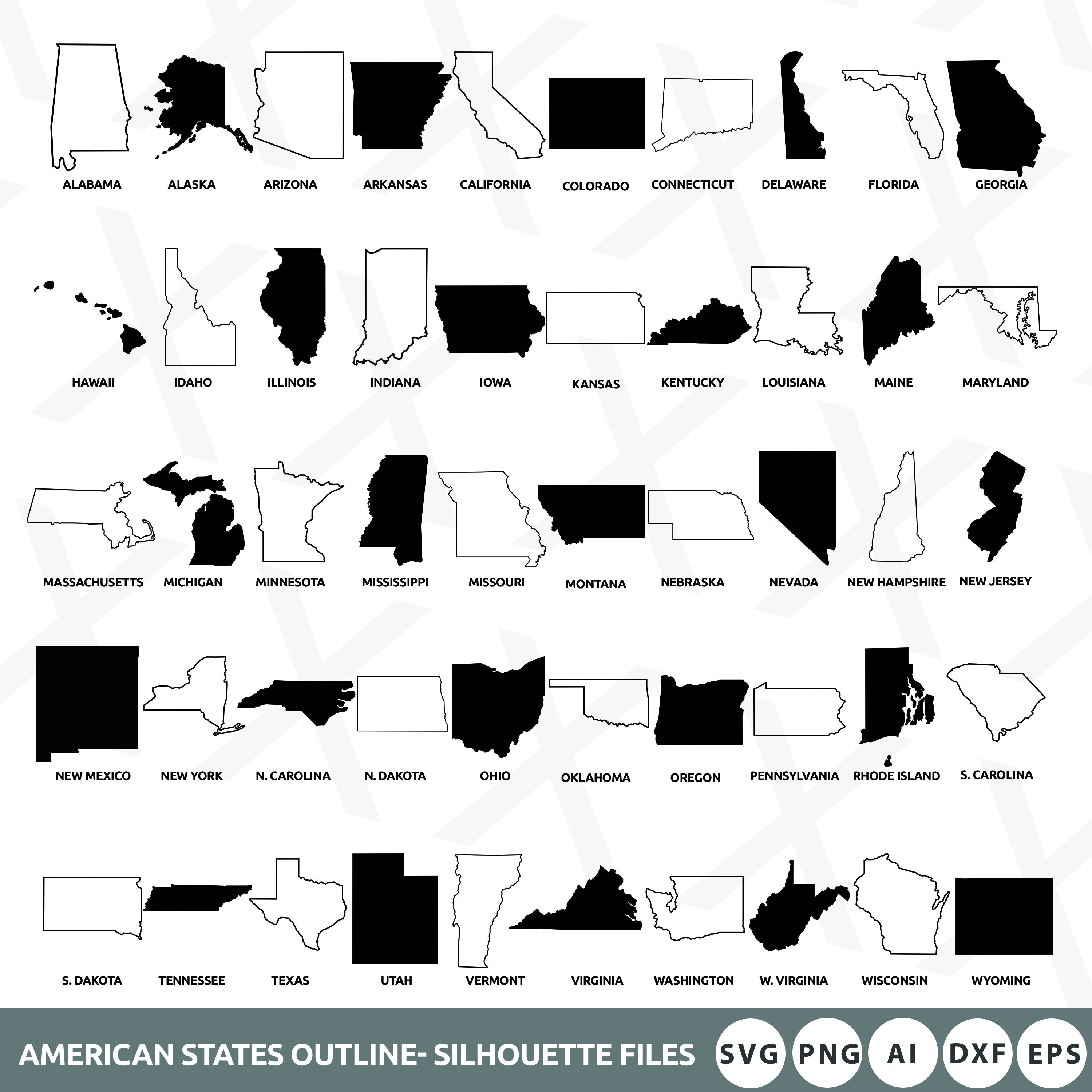 USA States SVG Bundle 50 States SVG Bundle American State Silhouette ...
