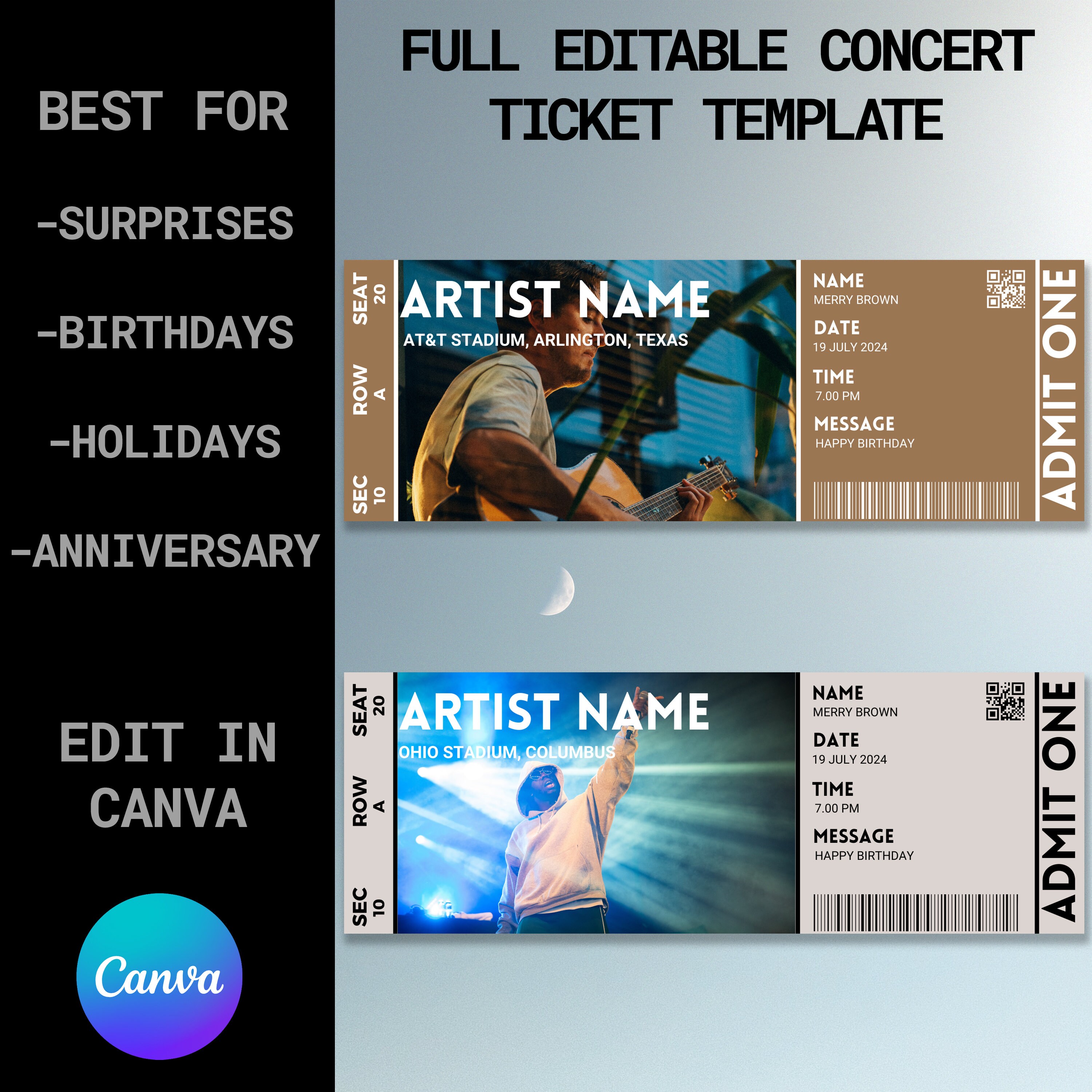Editable Concert Ticket Template Custom Concert Ticket Personalized ...