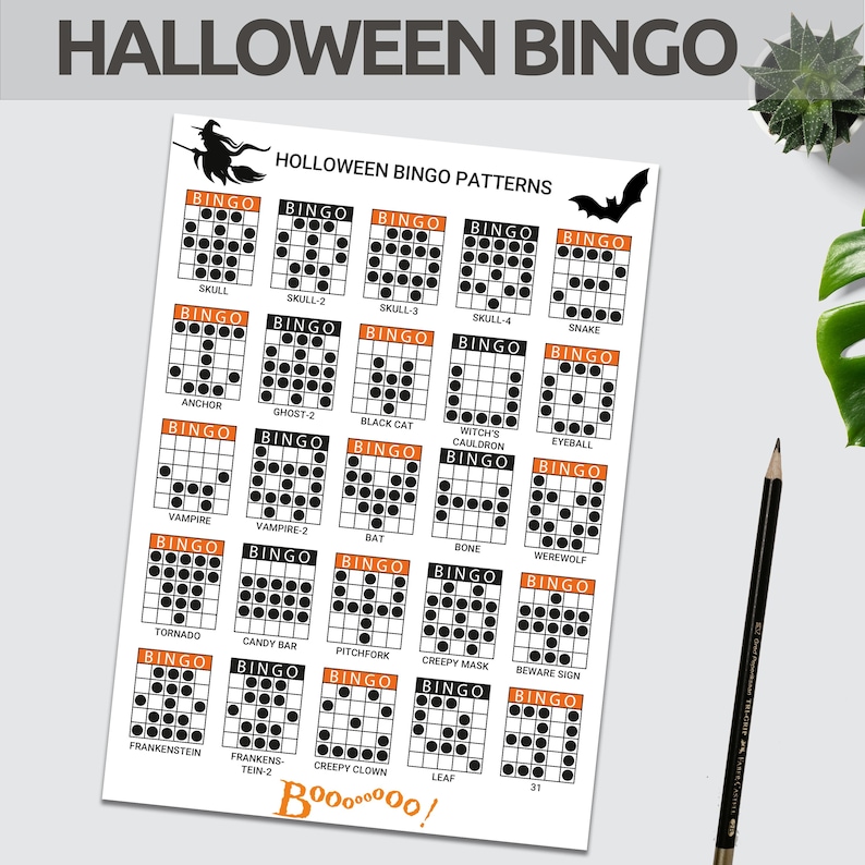 Halloween Bingo Patterns | Printable Halloween Bingo Party Game | 50 ...