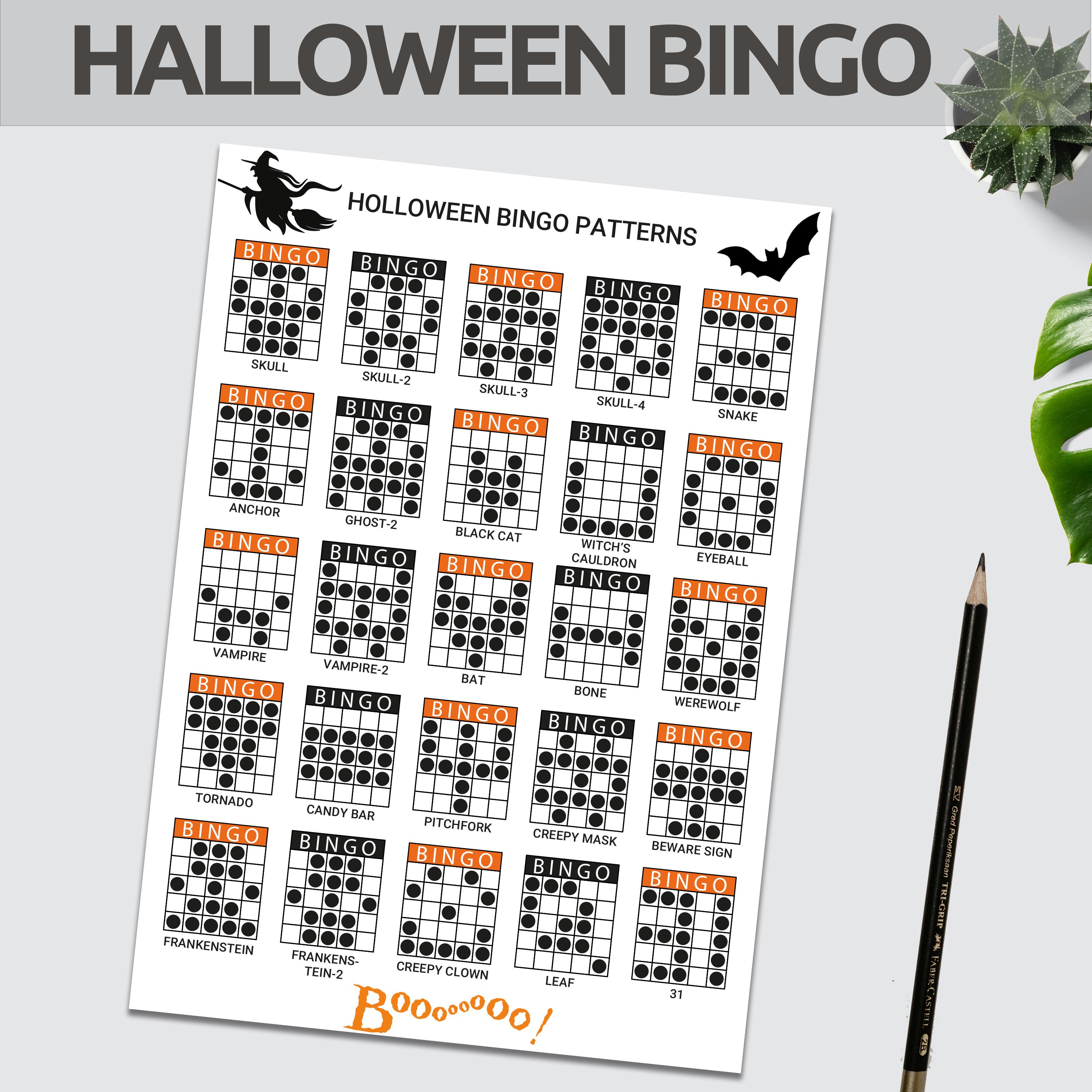 Halloween Bingo Patterns | Printable Halloween Bingo Party Game | 50 ...