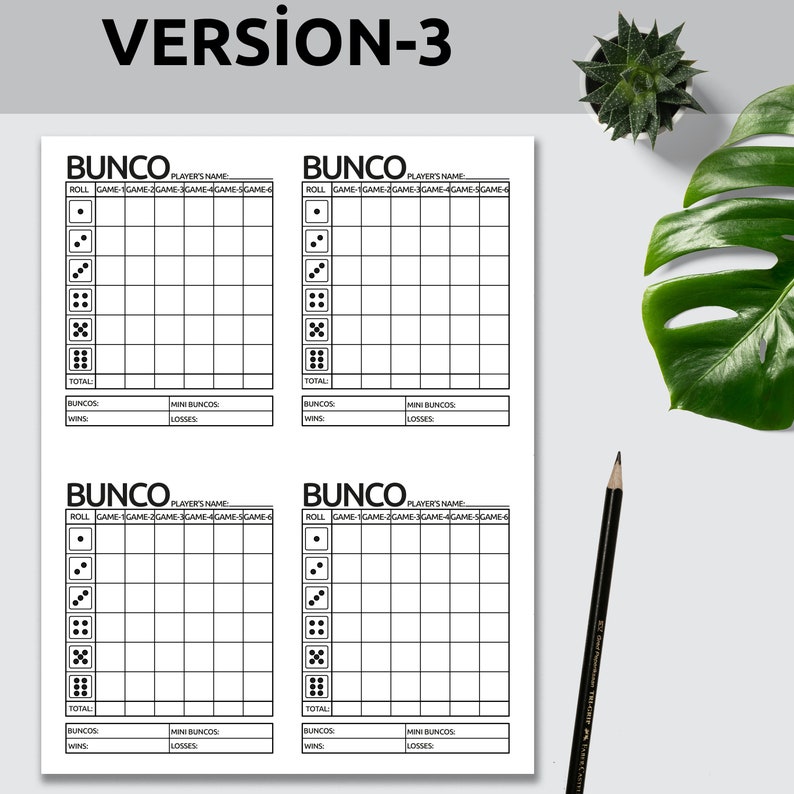 Bunco Scoresheet Bunco Printable Scorecards Minimalist Bunco Printable ...