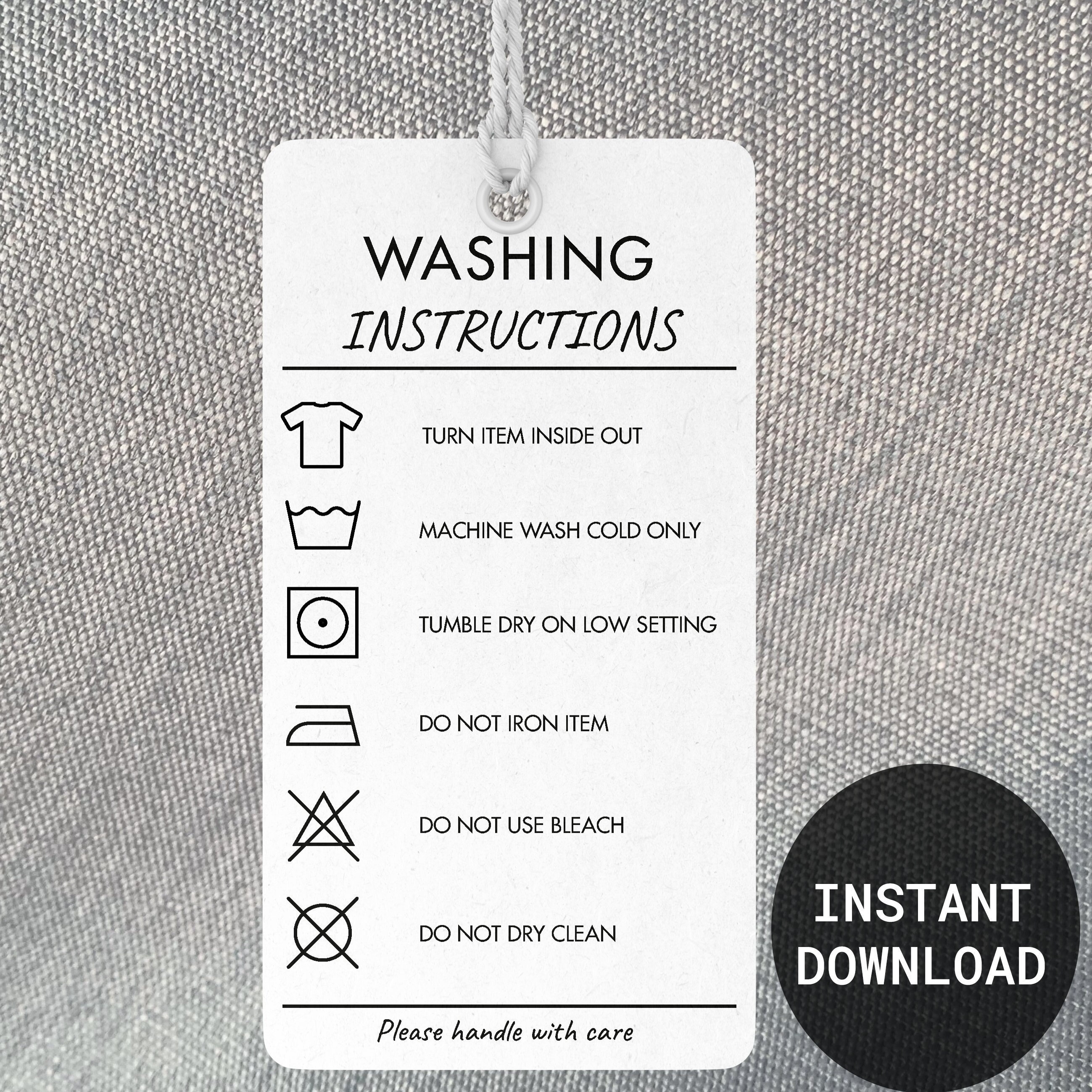 Printable Care Tags Labels Washing Instructions Card Apparel Care ...
