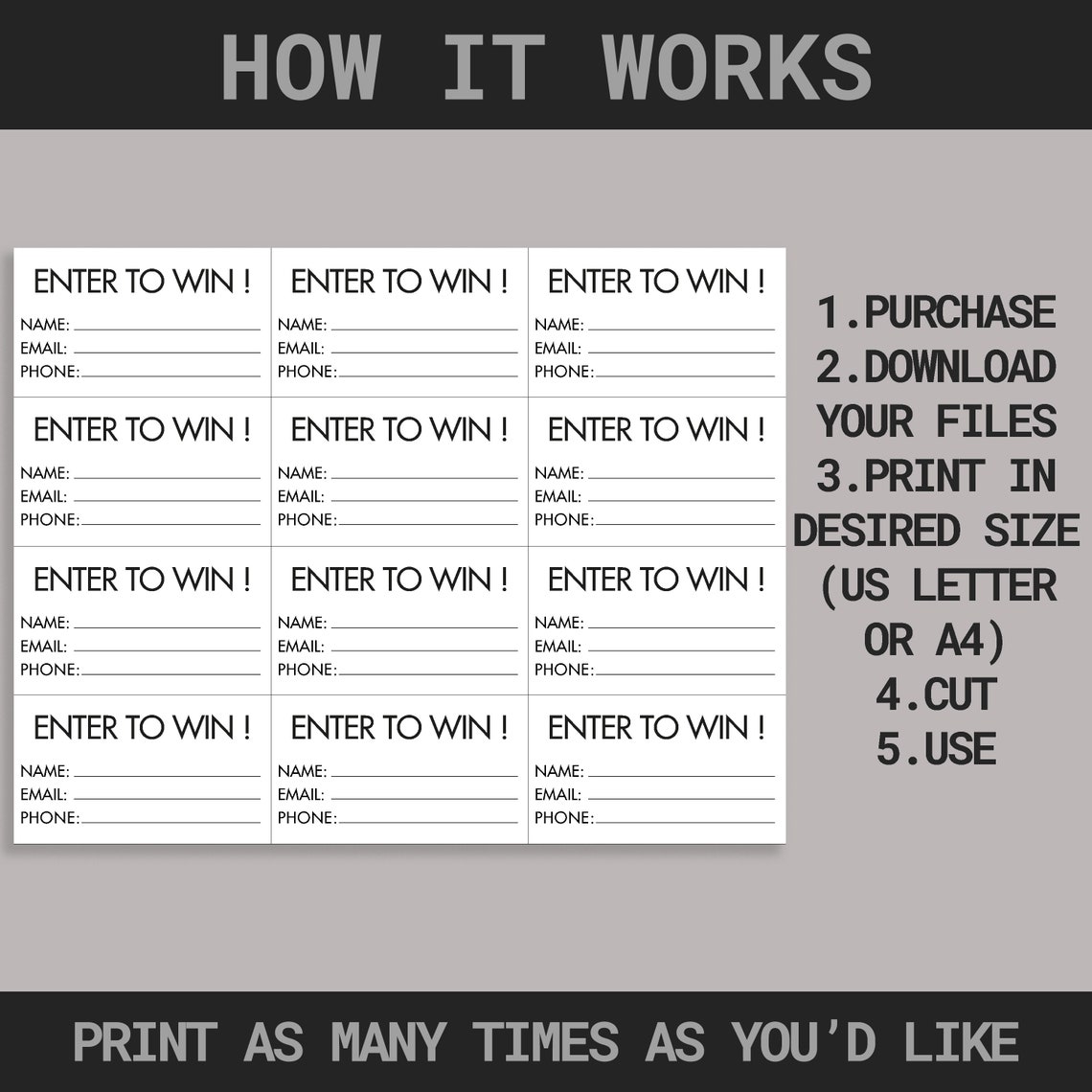 Printable Raffle Tickets | Enter to Win Tickets | Enter to Win ...