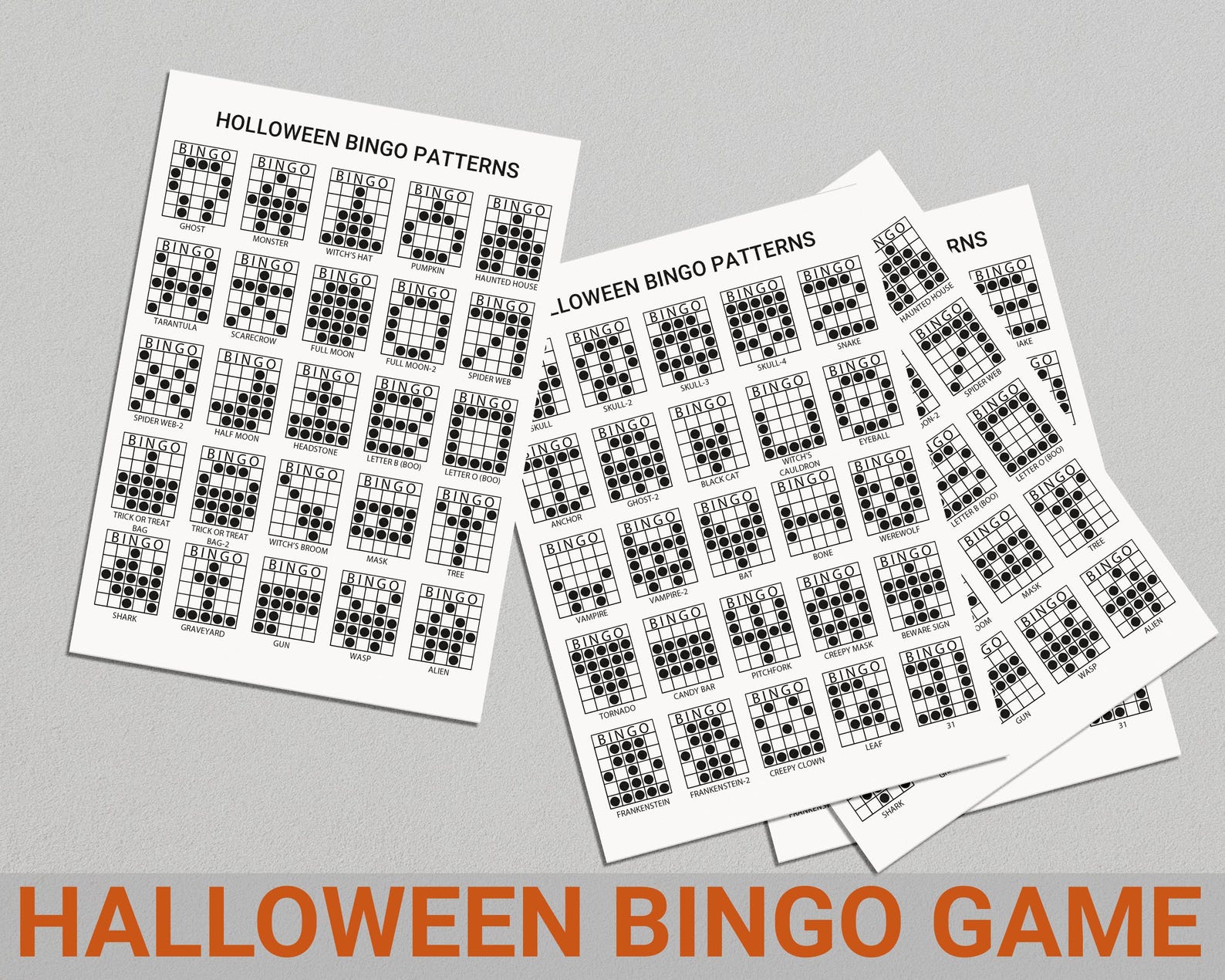 Halloween Bingo Patterns | Printable Holloween Bingo Party Game | 50 ...