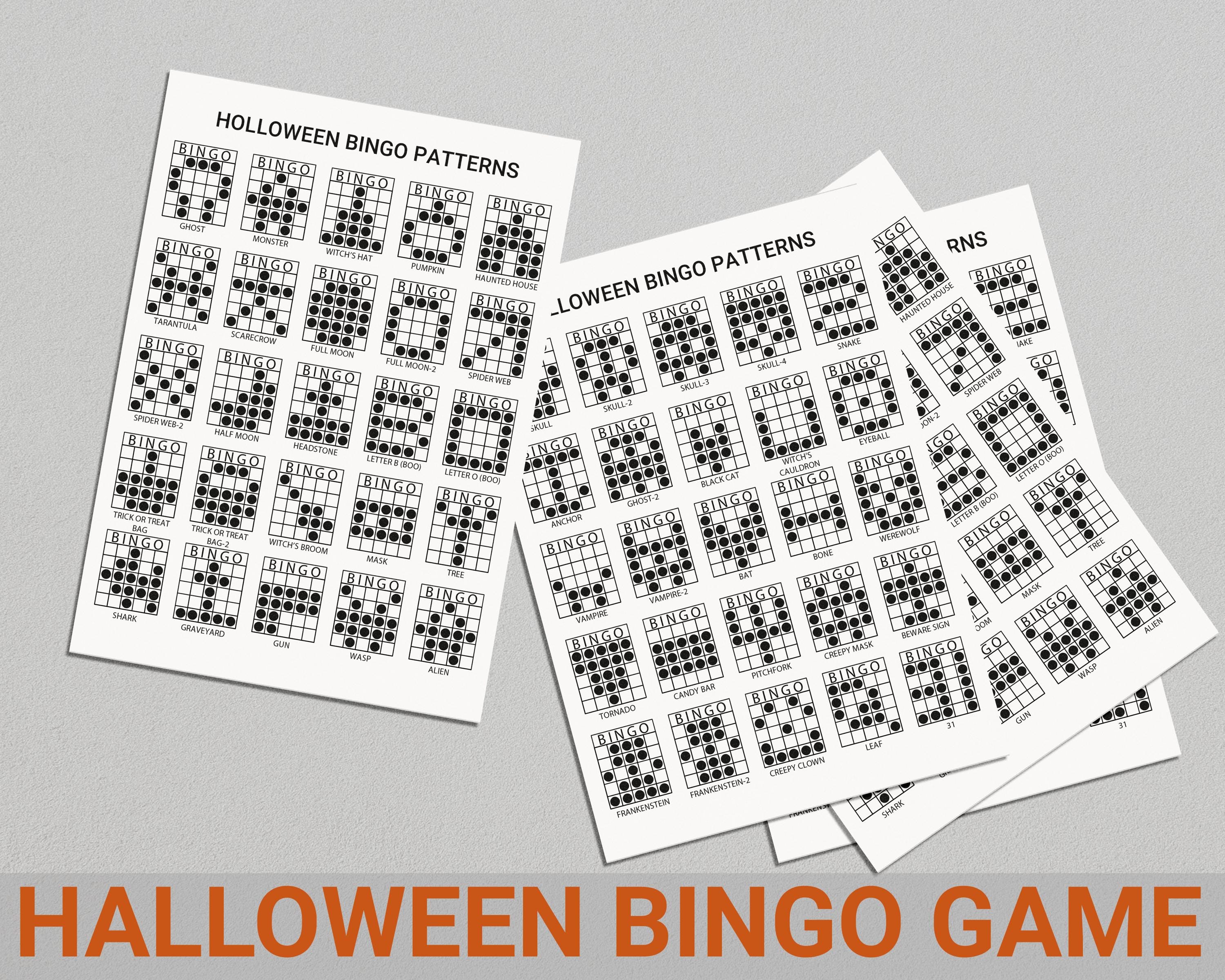 Halloween Bingo Patterns | Printable Holloween Bingo Party Game | 50 ...