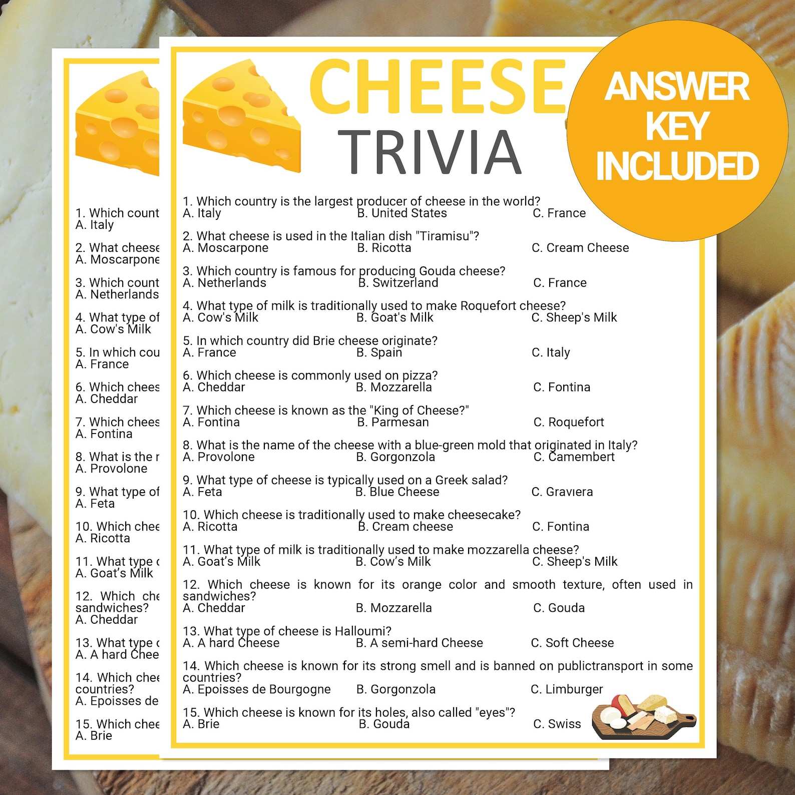 Cheese Trivia Game | Printable Cheese Trivia | Cheese Tasting Party ...