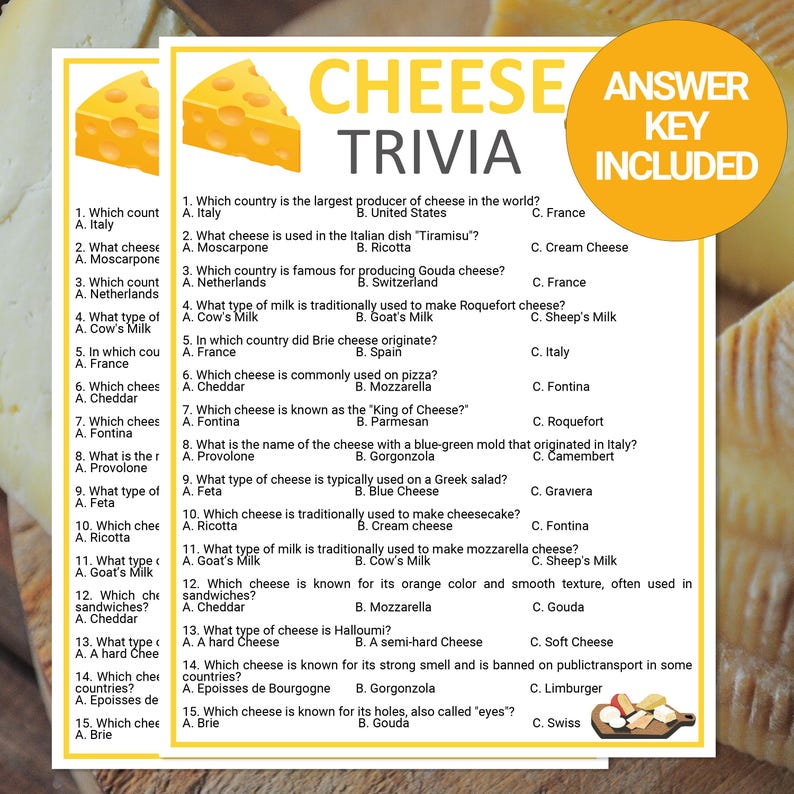 Cheese Trivia Game | Printable Cheese Trivia | Cheese Tasting Party ...