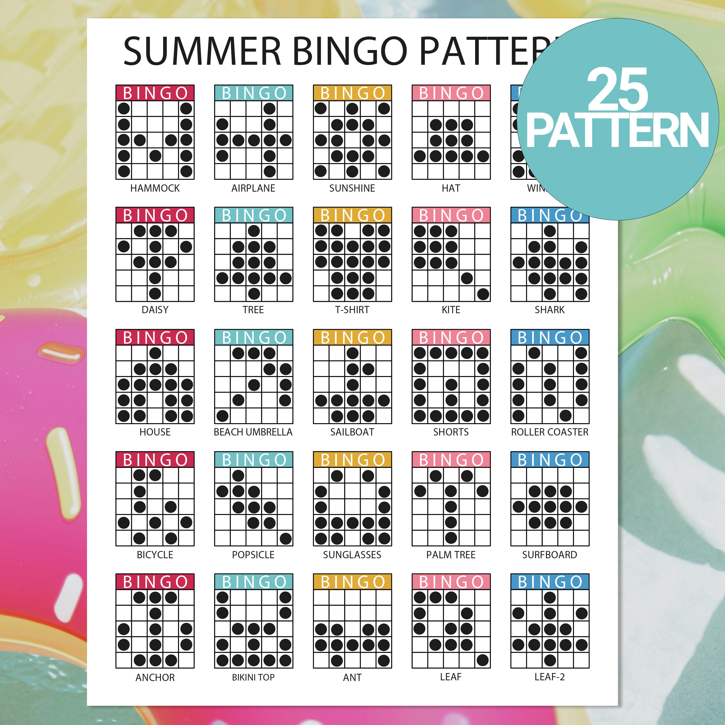 Summer Bingo Pattern | Summertime Bingo Card | Printable Summer Bingo ...