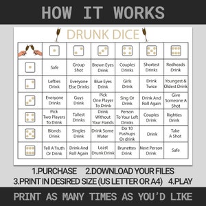 Printable Drunk Dice Game | Drinking Game for Adults | Drinking Dice ...
