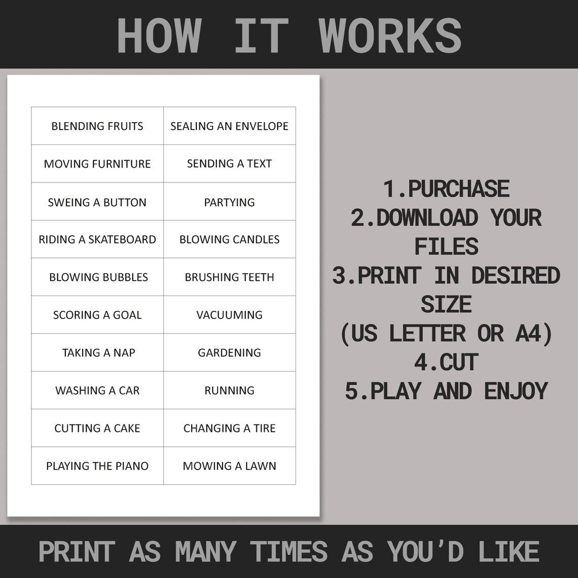 Printable Charades Game | Family Charades Game | Printable Charades for ...