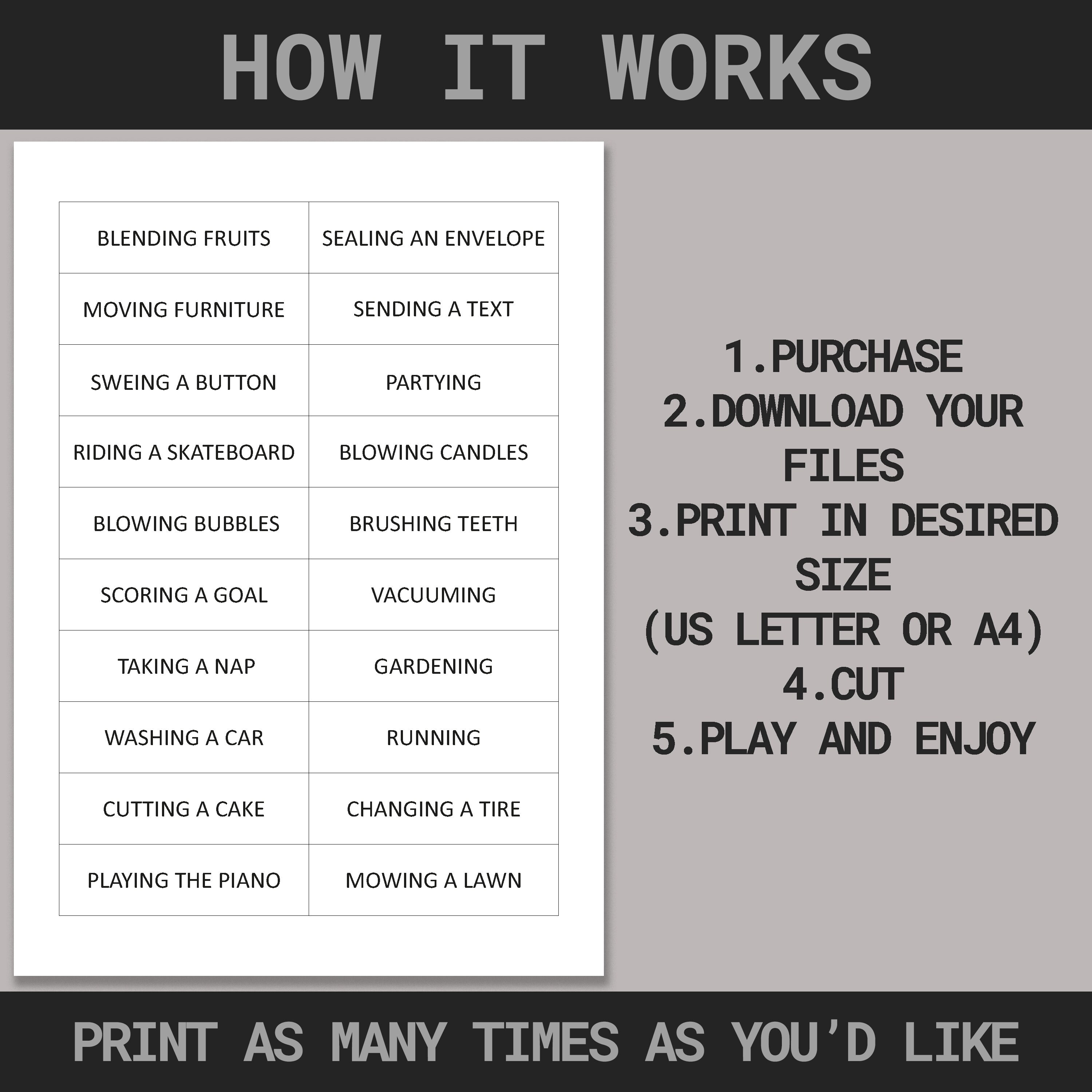 Printable Charades Game | Family Charades Game | Printable Charades for ...