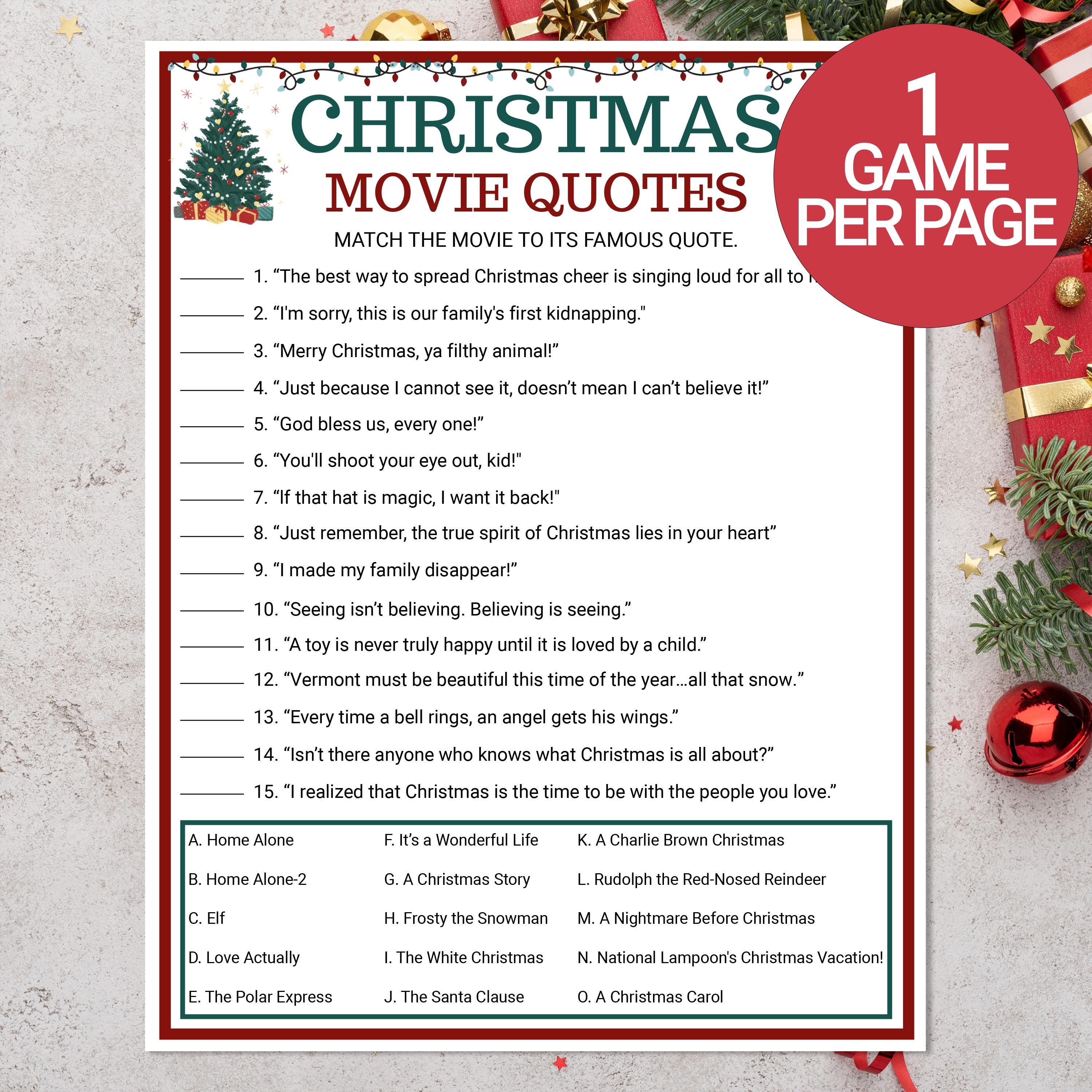 Christmas Movie Quote Trivia Game | Holiday Movie Quote Game ...