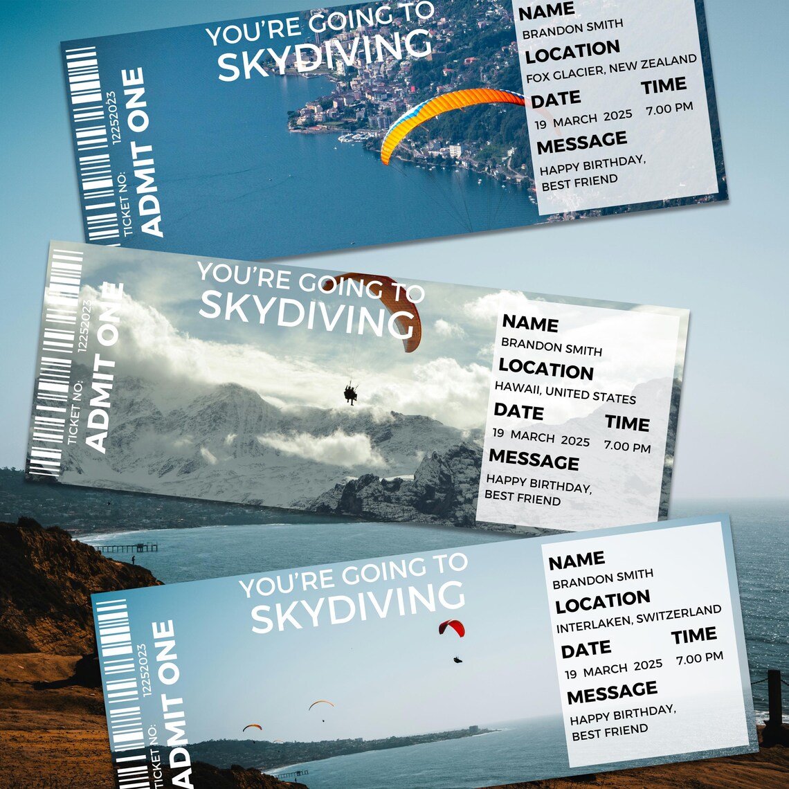 Skydiving Surprise Ticket | Editable Skydiving Surprise Reveal Ticket ...