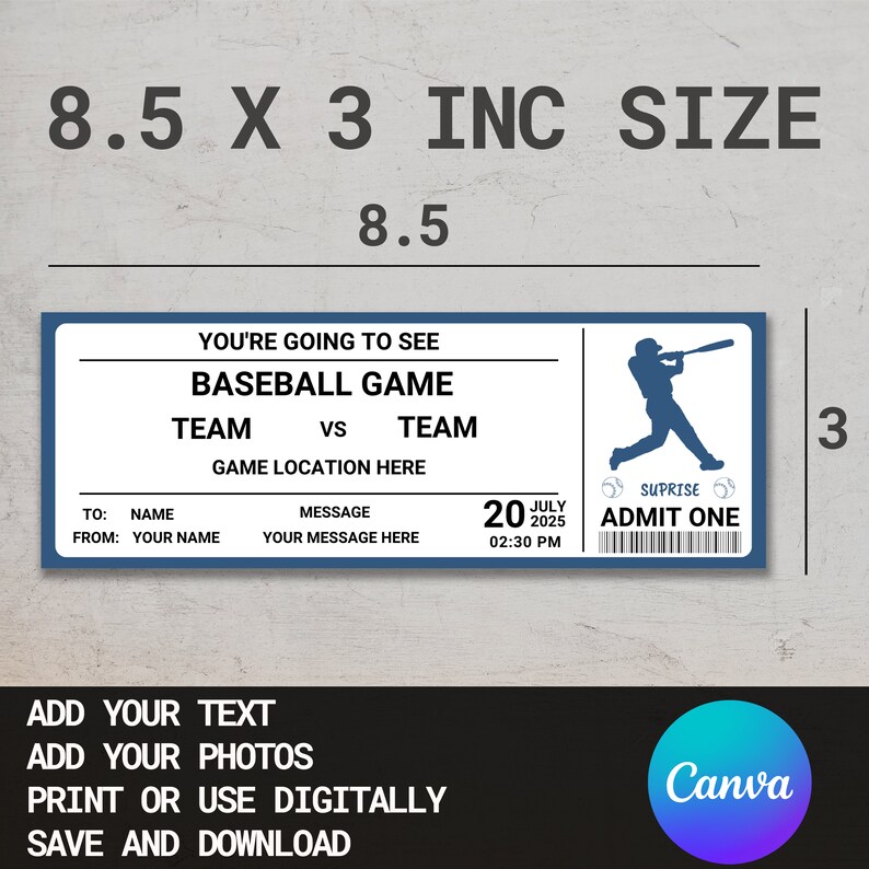 Baseball Game Ticket | Editable Baseball Ticket Gift | Birthday ...