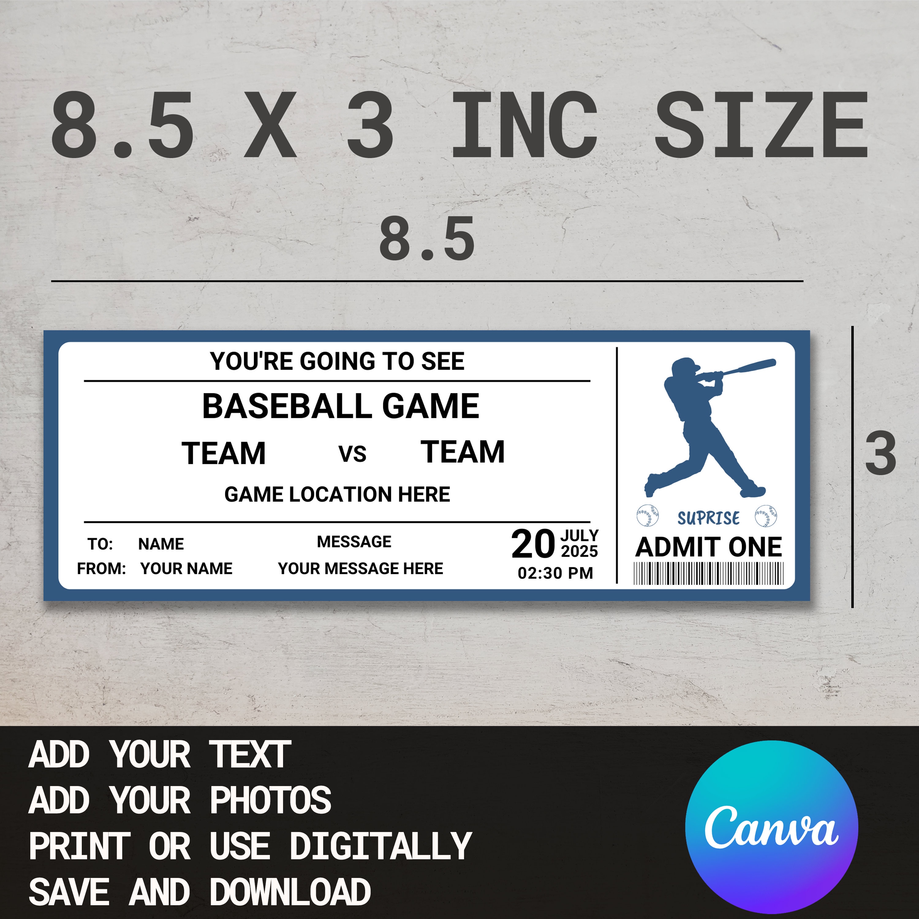 Baseball Game Ticket Editable Baseball Ticket Gift Birthday Baseball ...