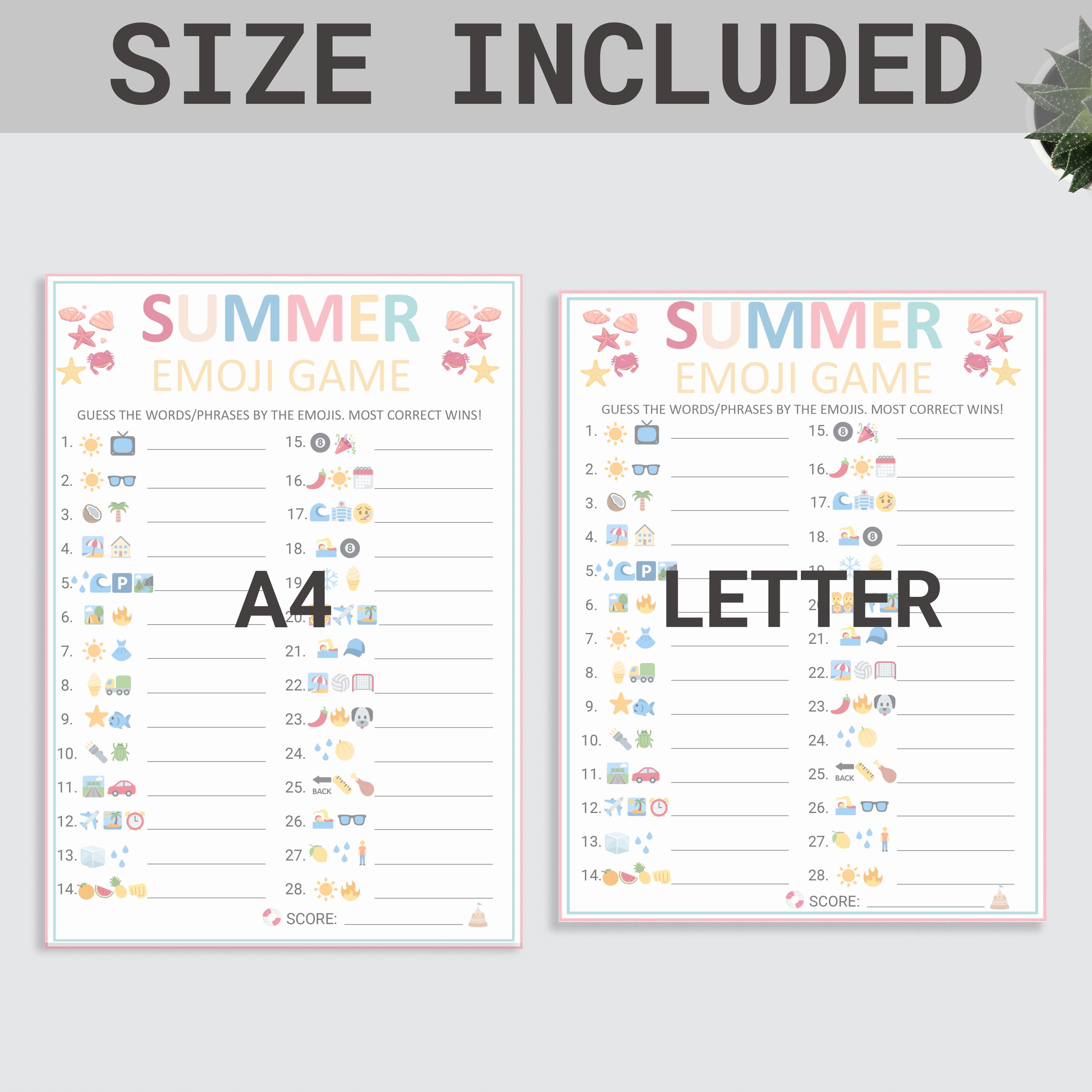 Summer Emoji Game | Summer Emoji Pictionary Game | Printable Summer ...