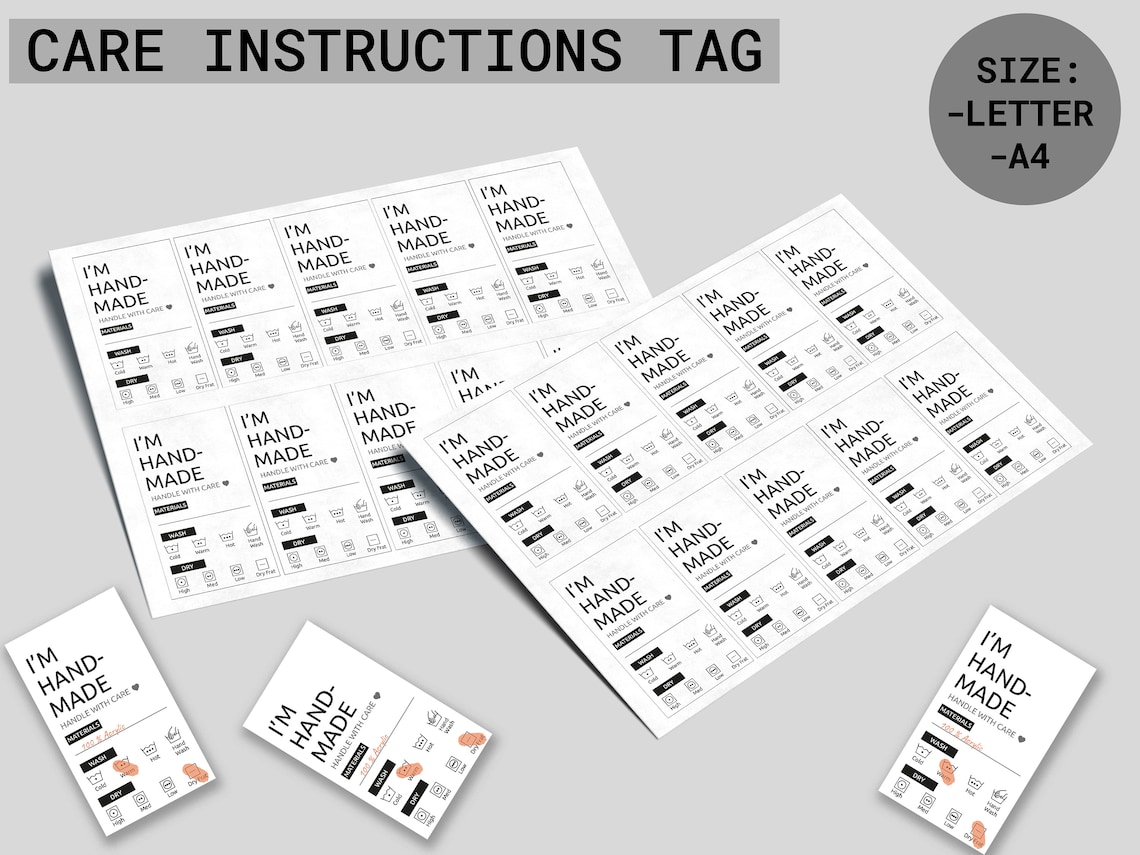 Printable Care Tags Labels Washing Instructions Card Apparel Care ...
