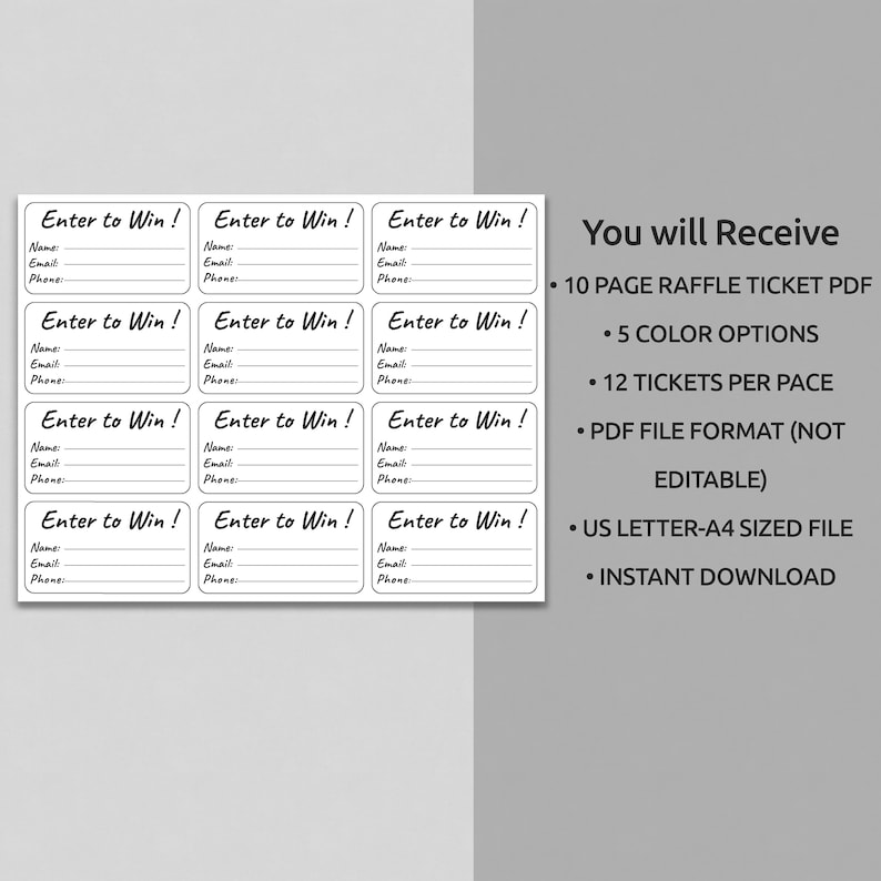 Printable Raffle Tickets | Enter to Win Tickets | Enter to Win ...