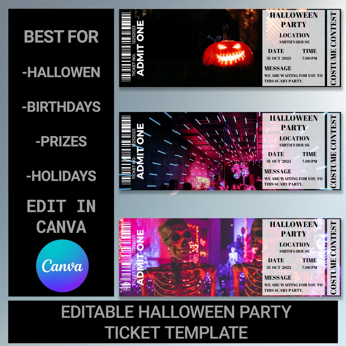 Editable Halloween Ticket Invitation | Halloween Party Ticket ...