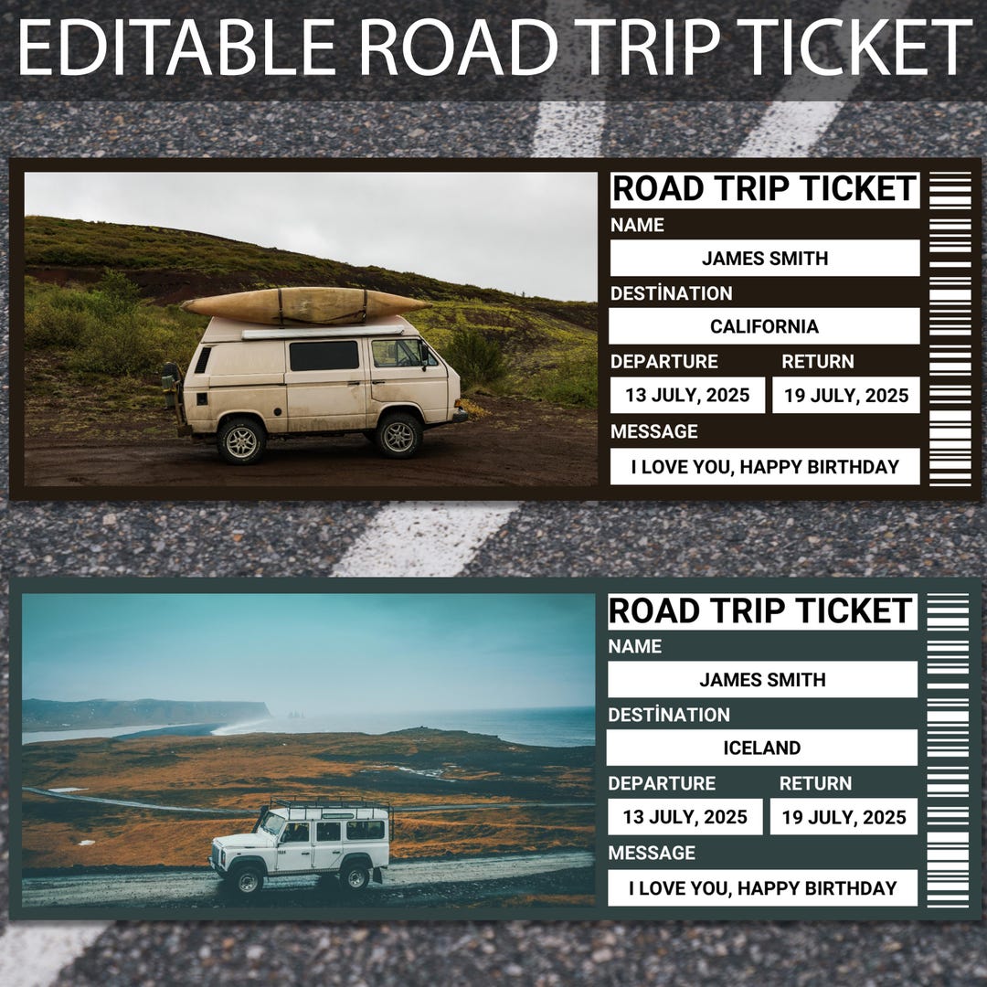 Editable Road Trip Ticket | Printable Road Trip Ticket | Road Trip ...