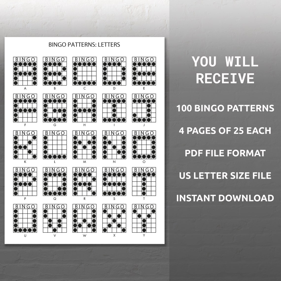 100 Bingo Patterns Printable Fun Bingo Party Game Bingo Winning Patterns Bingo Alphabet, Numbers ...