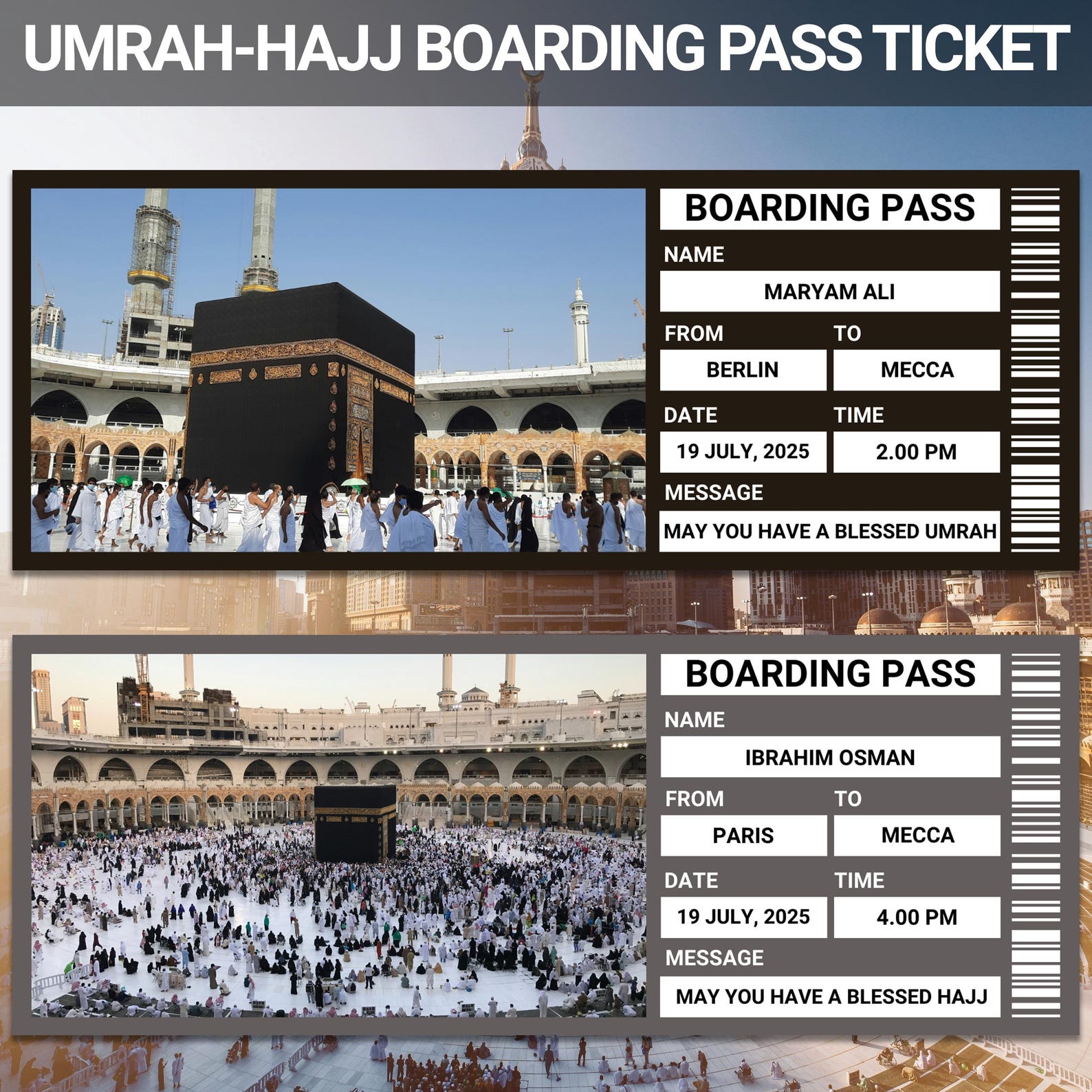 Hajj Boarding Pass | Editable Umrah Mubarak Boarding Pass | Editable ...