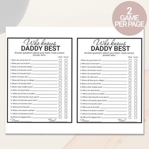 Who Knows Daddy Best Game | Printable Baby Shower Games | Printable ...