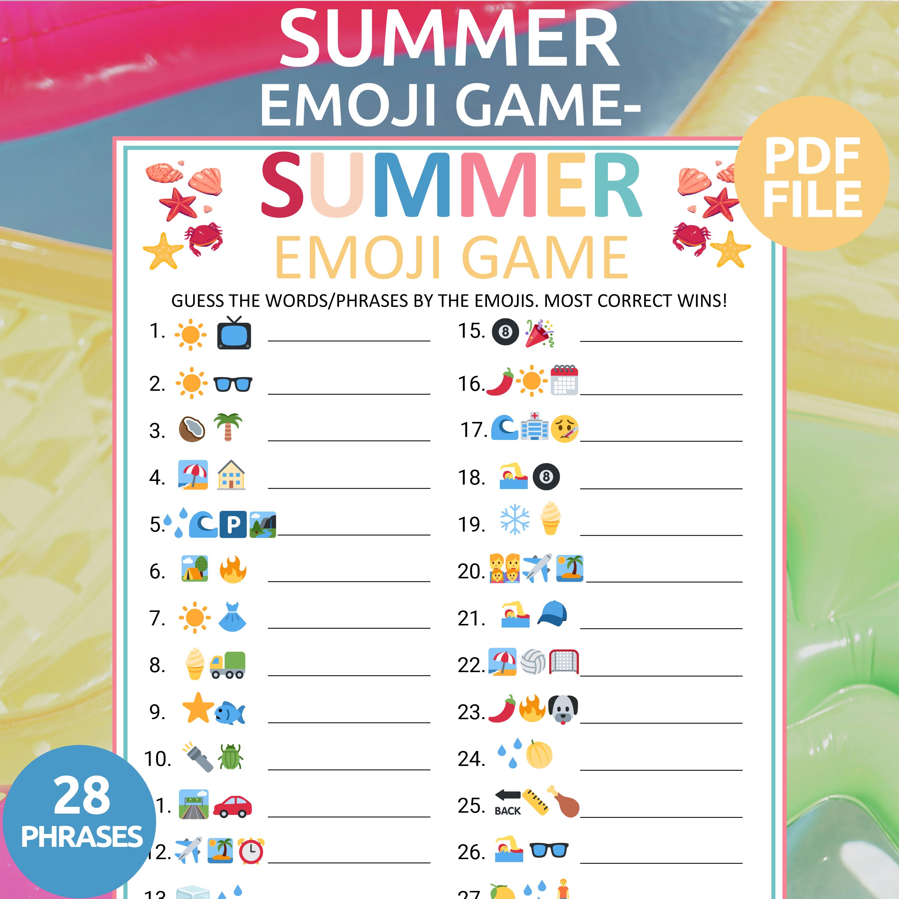 Summer Emoji Game | Summer Emoji Pictionary Game | Printable Summer ...